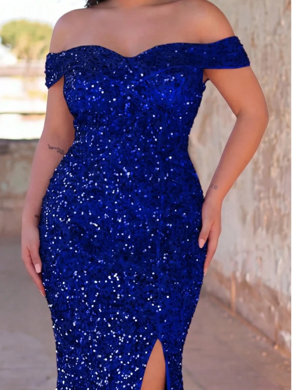 Dresses | Plus Sequin Off Shoulder Split Thigh Party Formal Dress ...
